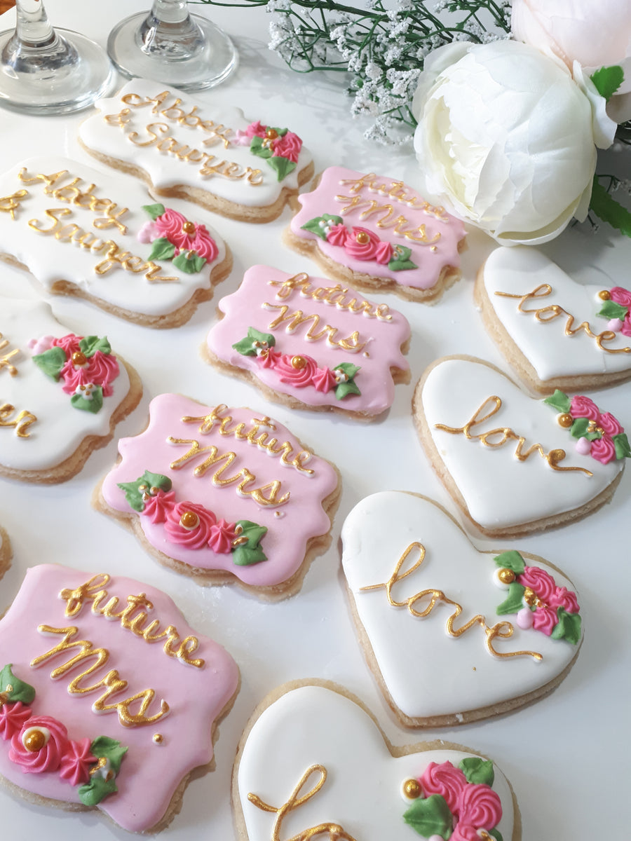 Cookies, Bridal/ wedding pink white with Gold accents heart COOKIES ro ...