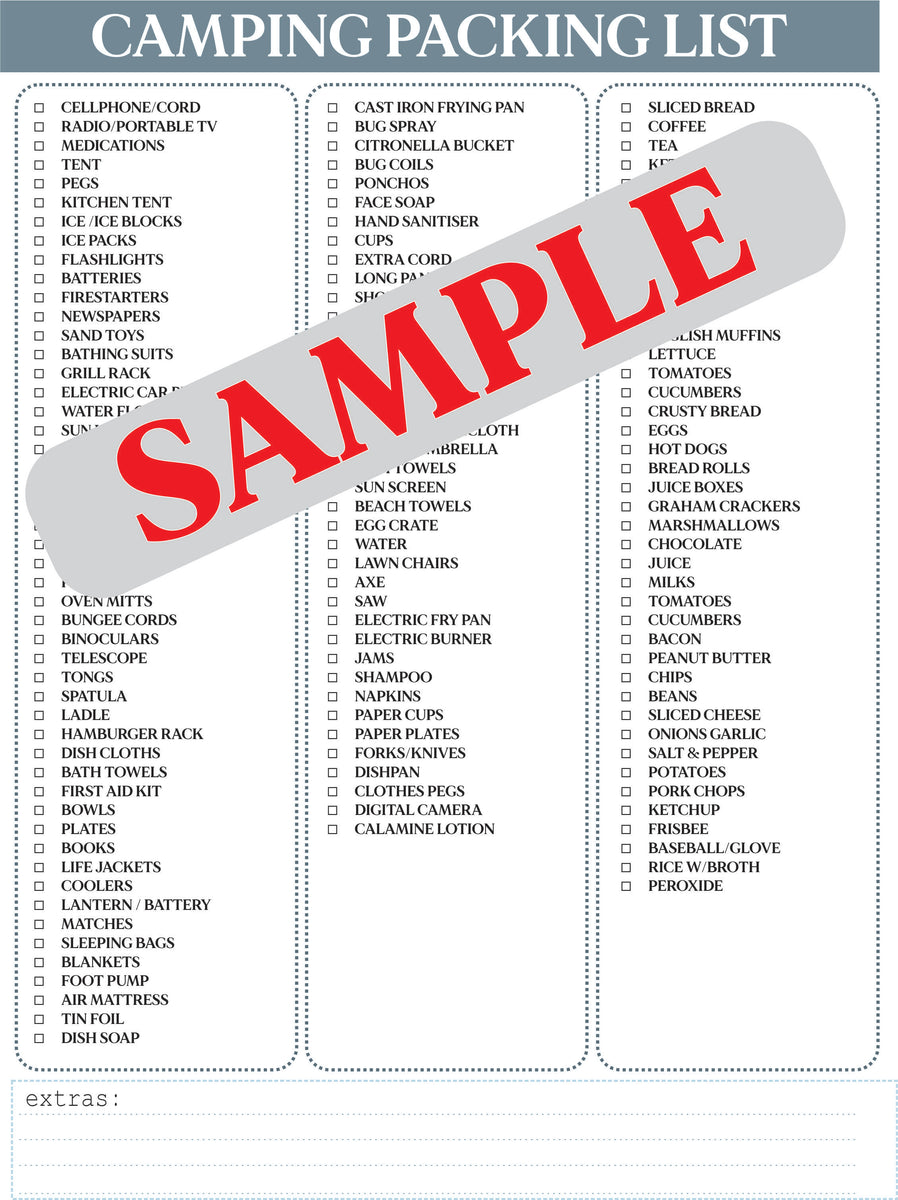 CAMPING PACKING LIST, pdf digital download file, print yourself, 8.5x1 ...