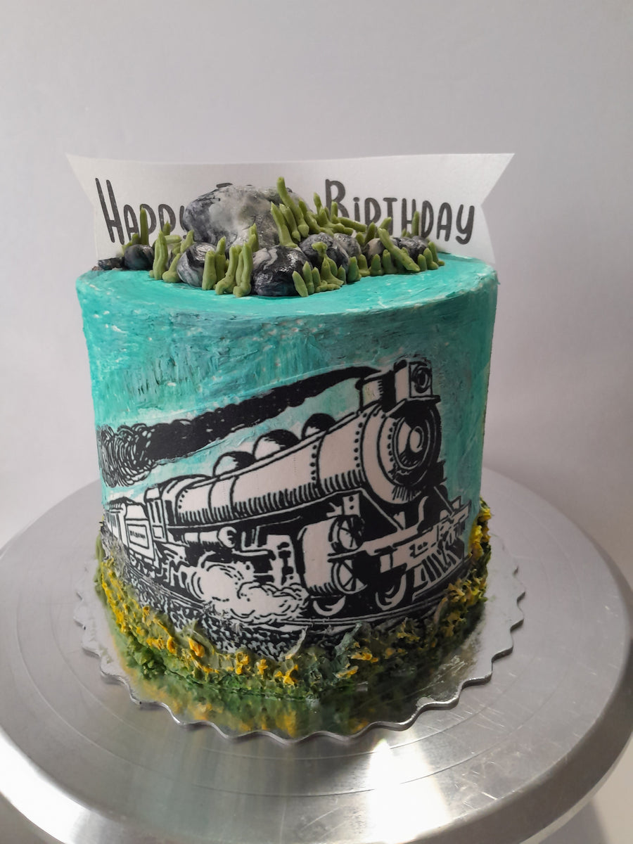 Birthday cake, train cake, railway steam engine themed, 6 inch round ...